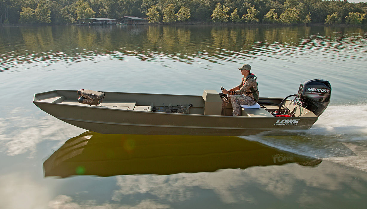 Jon boat fuoribordo - L1852MT AURA - Lowe - con console laterale / open / da pesca sportiva